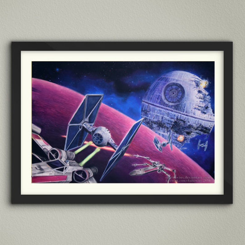 Death Star X Wing Tie Fighter ART PRINT Death Star Art | Etsy