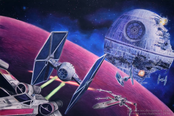 Death Star X Wing Tie Fighter ART PRINT Death Star Art | Etsy