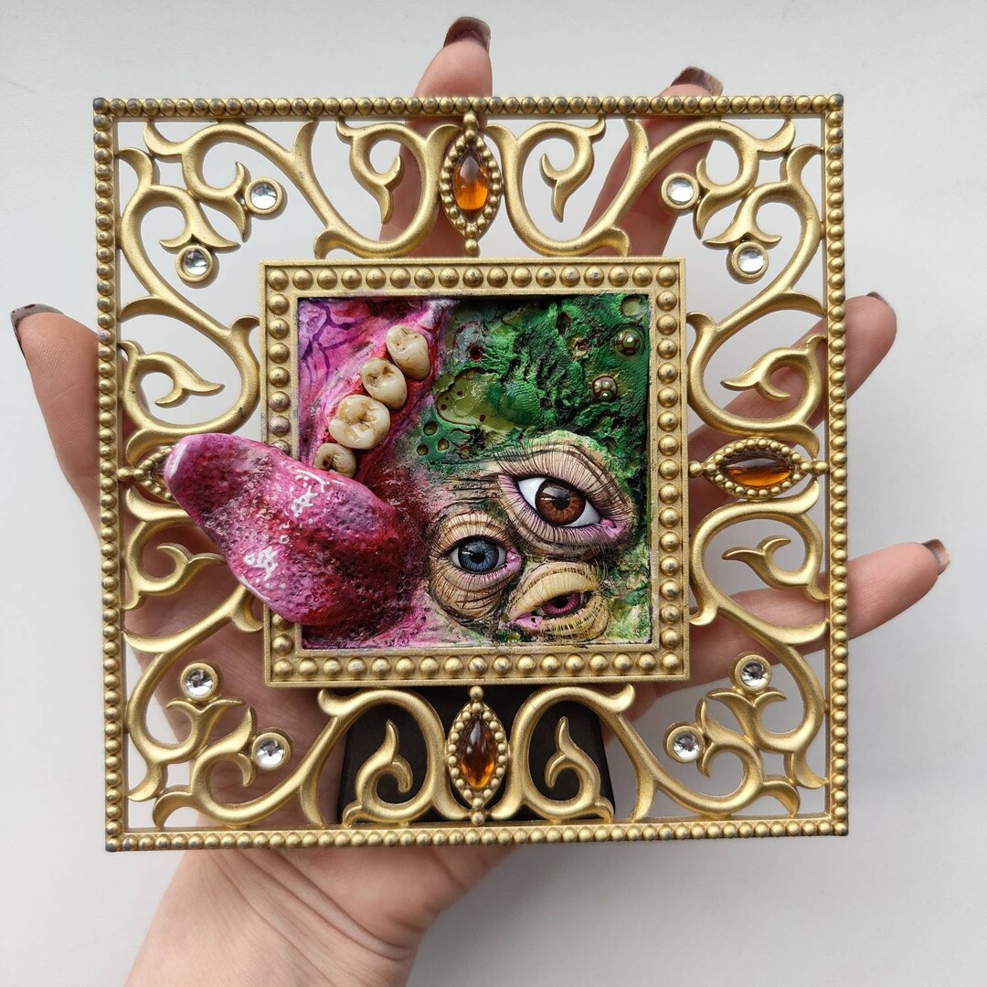 Grotesque Gothic Art Frame. Sculpted Frame With Eyes, Tongue, Teeth. - Etsy