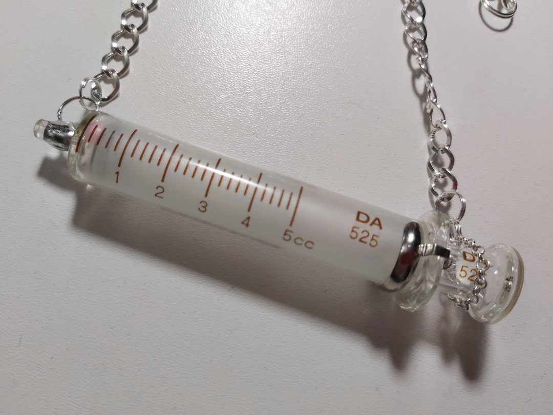 Vintage Glass Medical Syringe Necklace, Silver Plated Chain. - Etsy
