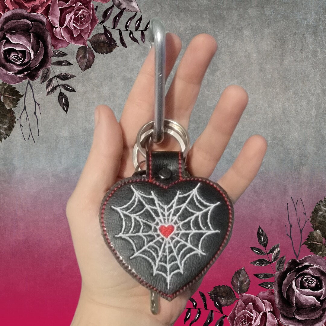 Spiderweb Heart Keychain | Spider Keychain | Leather Heart Keychain ...