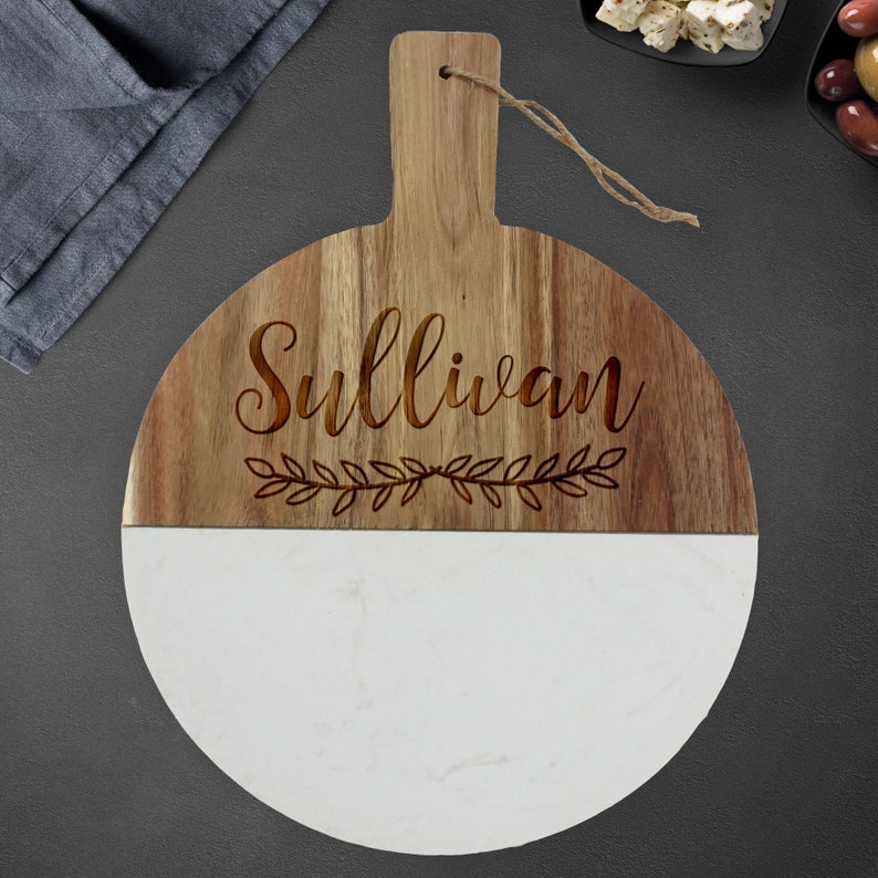 Personalized Round Wood Marble Cutting Board Custom 2-tone - Etsy