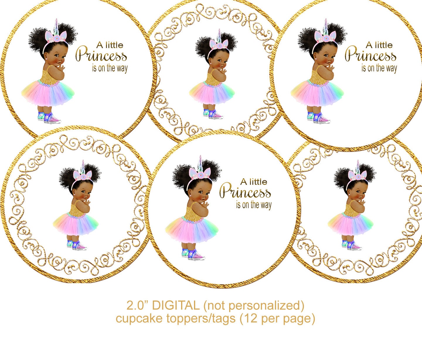 Princess Baby Shower Cupcake Topper African American Baby | Etsy