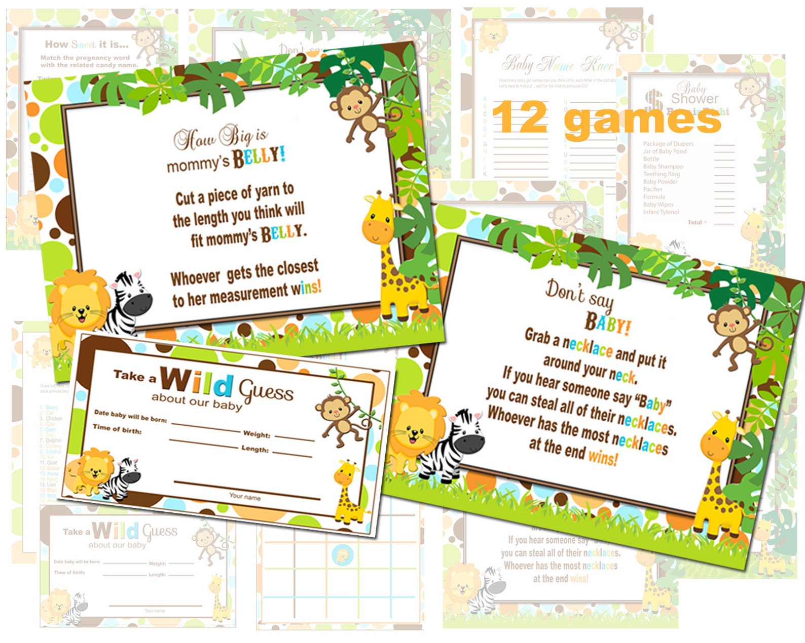 Safari Baby Shower Games Jungle Baby Shower Games Zoo Baby | Etsy
