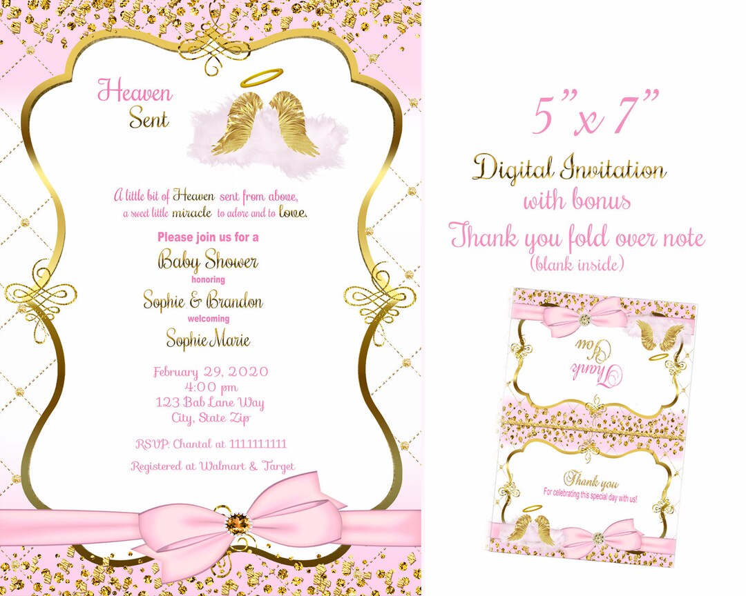 Heaven Sent Invitation, Angel Wings, Little Angel Baby Shower ...