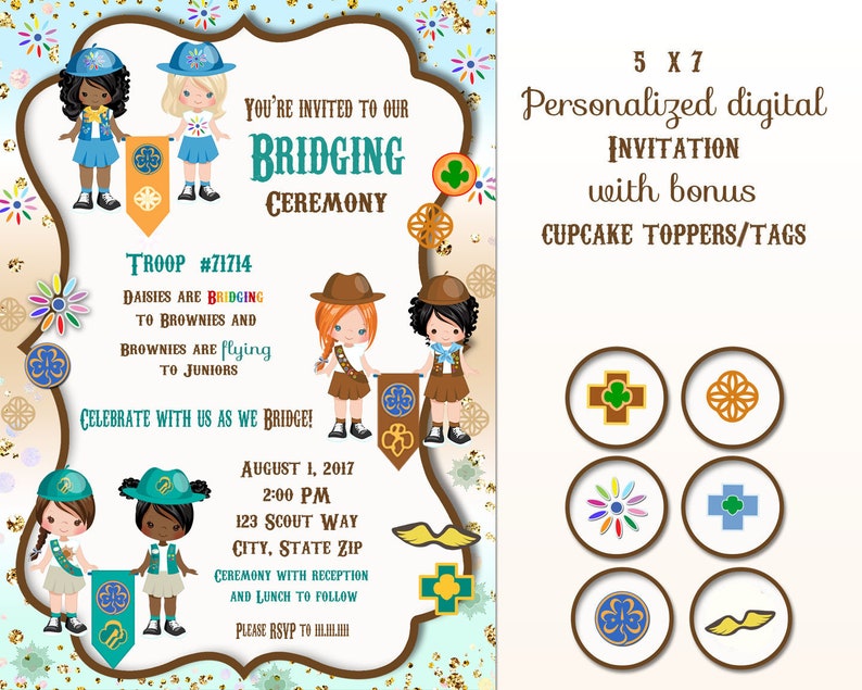 Girl Scouts, Girl Scout Invitation, Bridging Ceremony Invite, Bridging ...