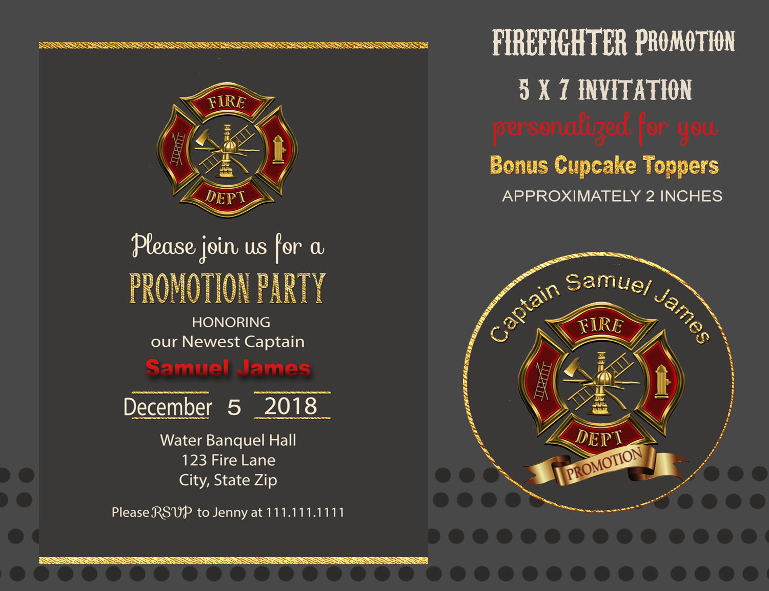 Firefighter Birthday Invitation: Fireman Promotion Party (digital ...