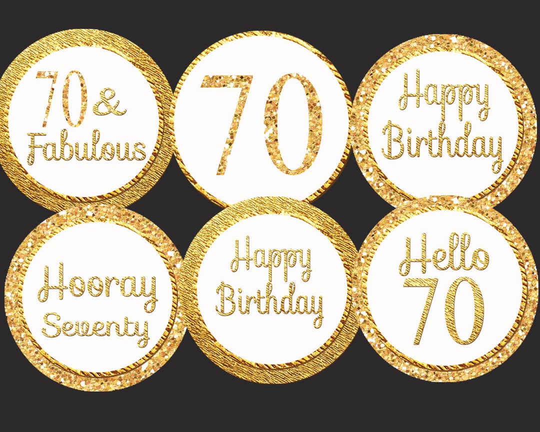 70th Birthday Cupcake Toppers, 70th Cupcake Toppers, Gold and Gold ...