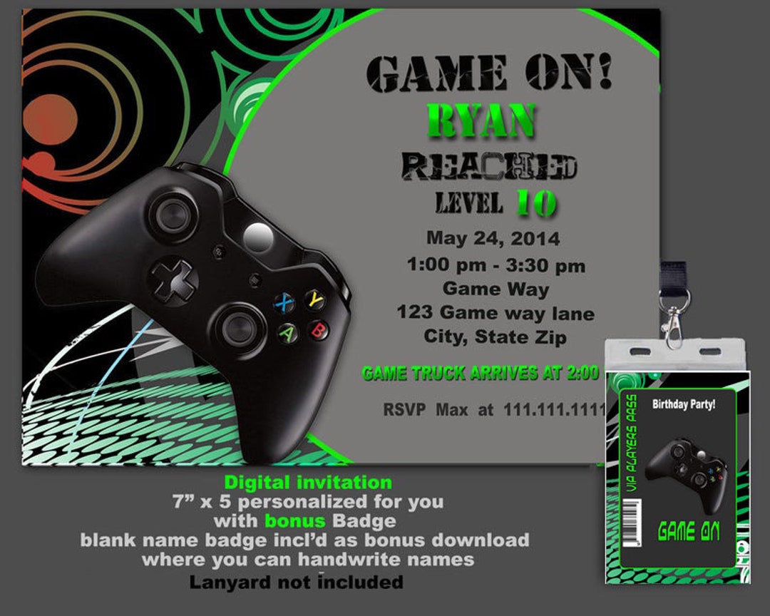 Video Game Invite, Xbox Party, Game Party Invitation, Gamer Video Game ...