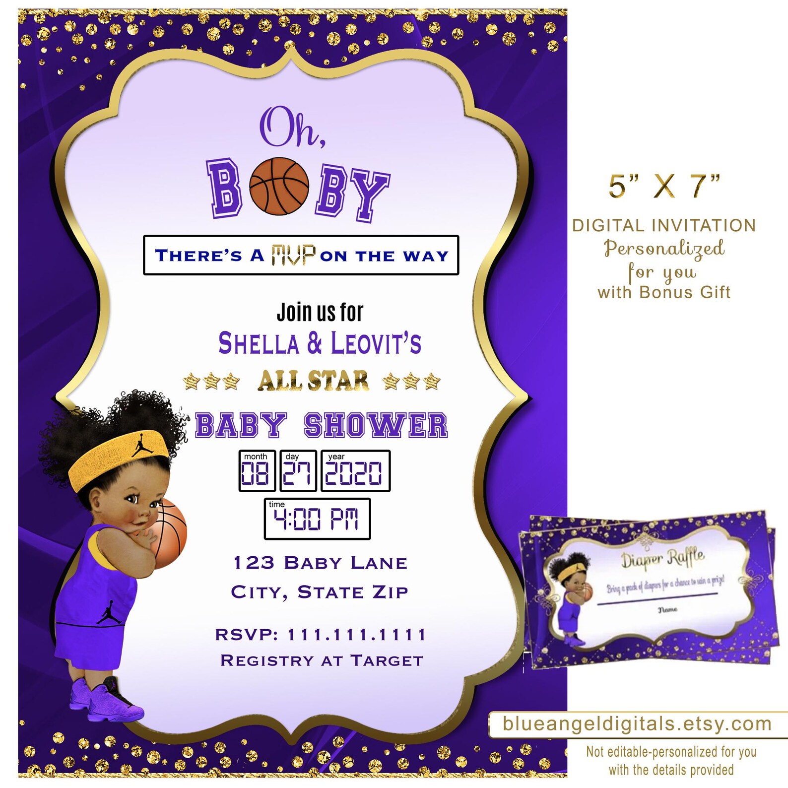Basketball Baby Shower Invitation, African American Digital - Etsy