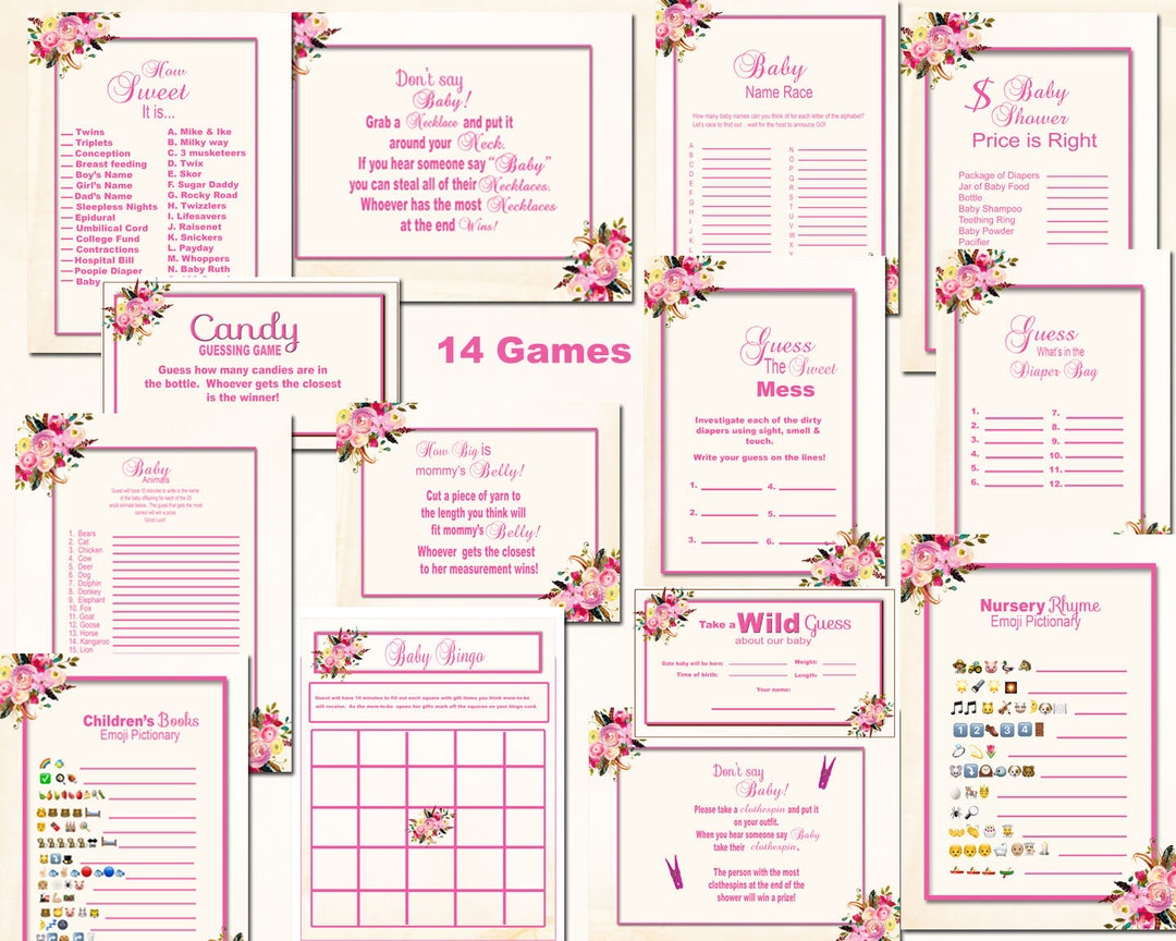 Watercolor Floral Baby Shower Games, Boho Baby Shower Games Baby Shower ...