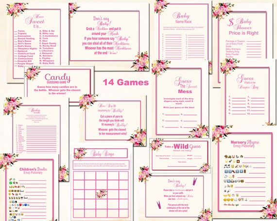 Watercolor Floral Baby Shower Games Boho Baby Shower Games | Etsy