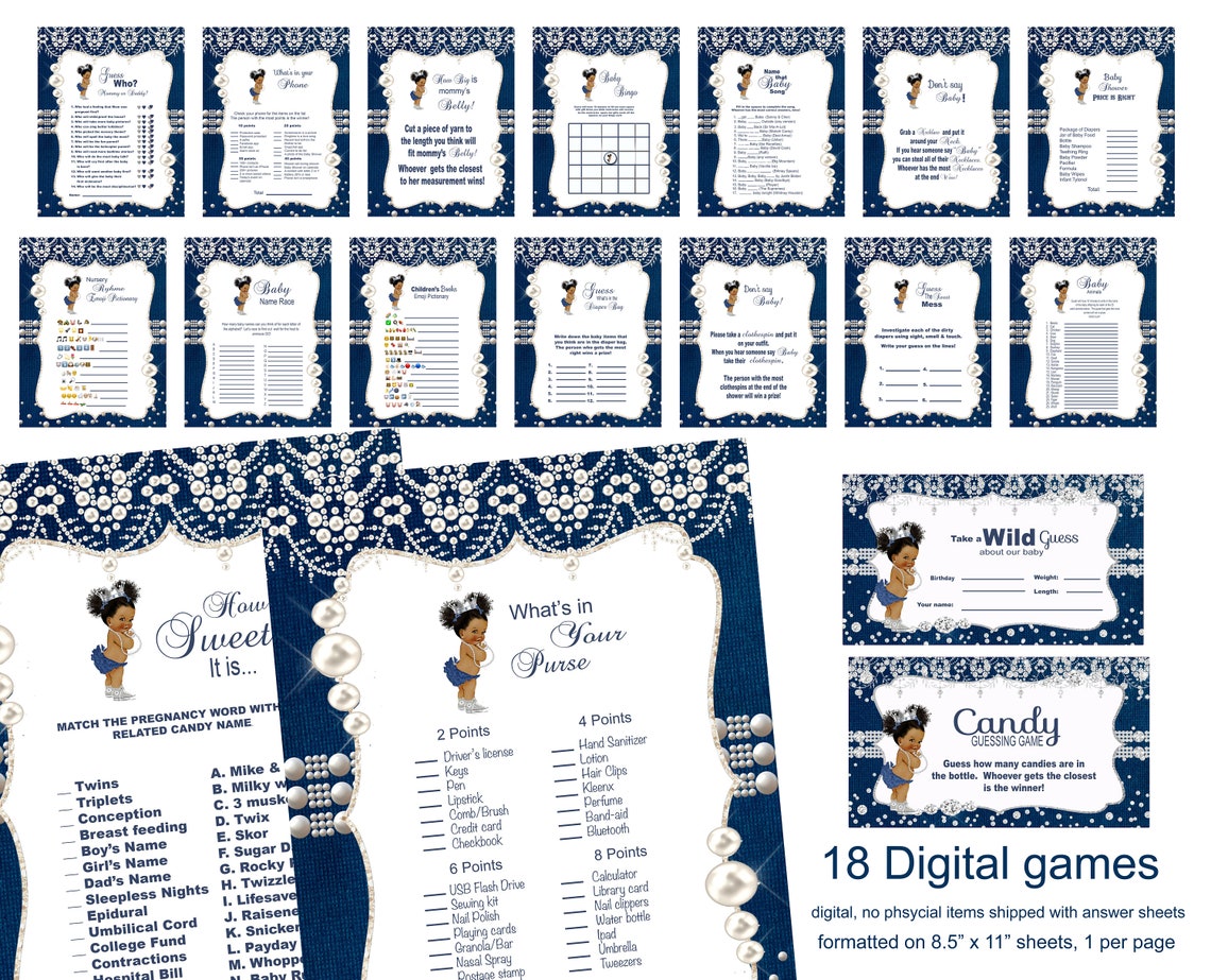 Denim Baby Shower Games Denim & Diamonds Denim and Pearls | Etsy