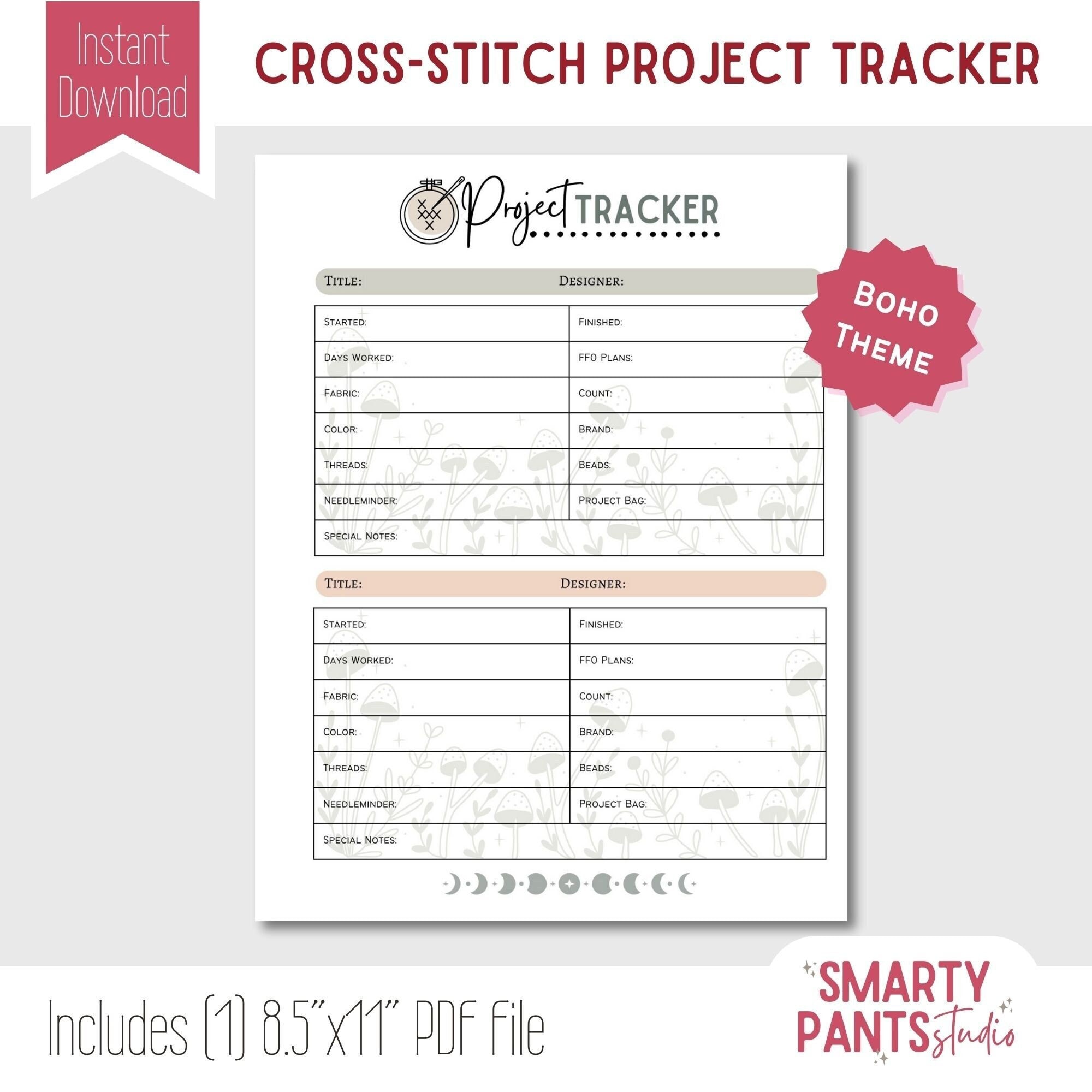 Cross Stitch Project Tracker Printable, Instant Download, Cross Stitch ...
