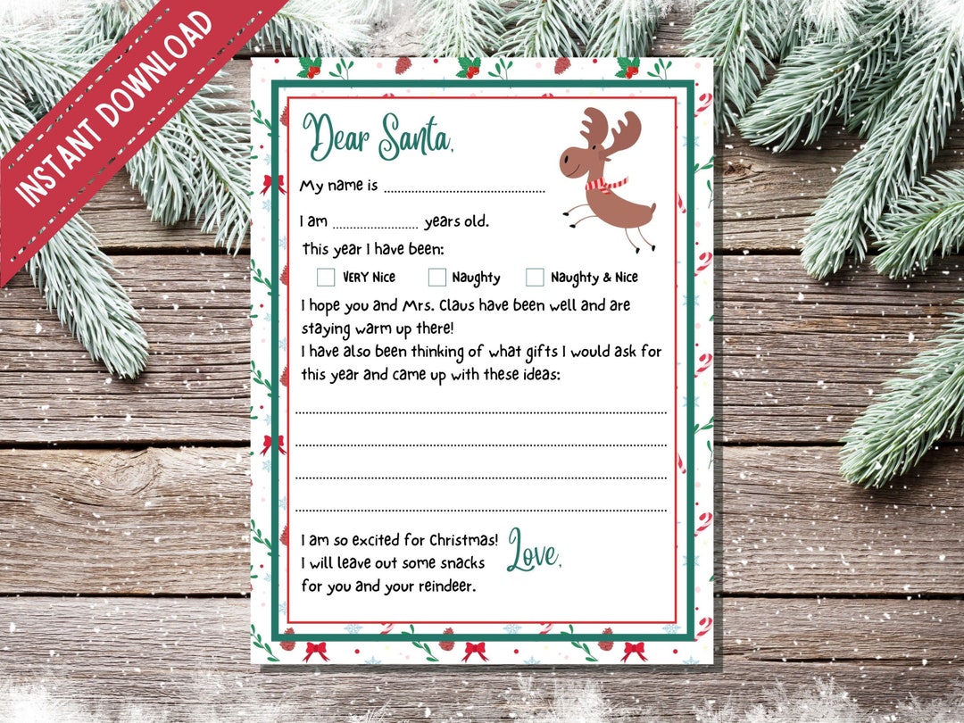 Printable Letter to Santa Template: Kids Christmas Wish List (instant ...
