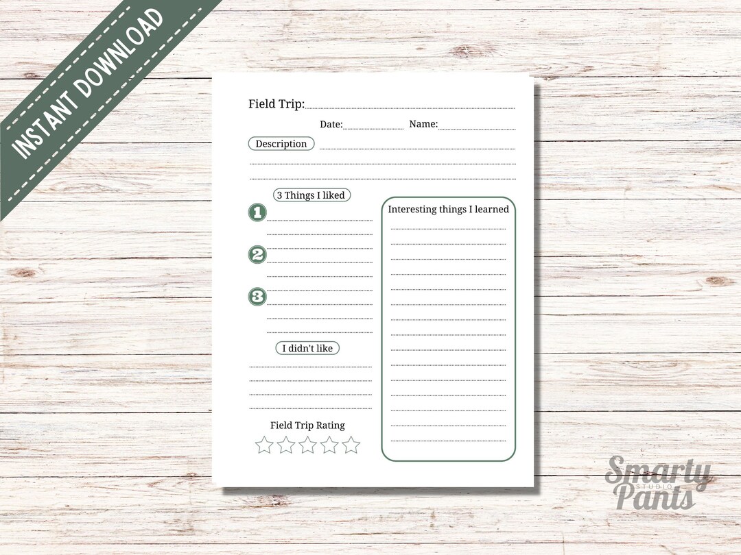 Homeschool Field Trip Log: Printable Educational Worksheet (PDF) - Etsy