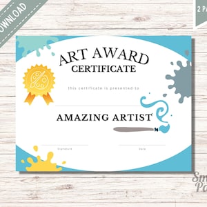 Printable Art Award Certificate: Classroom Template (digital Download ...