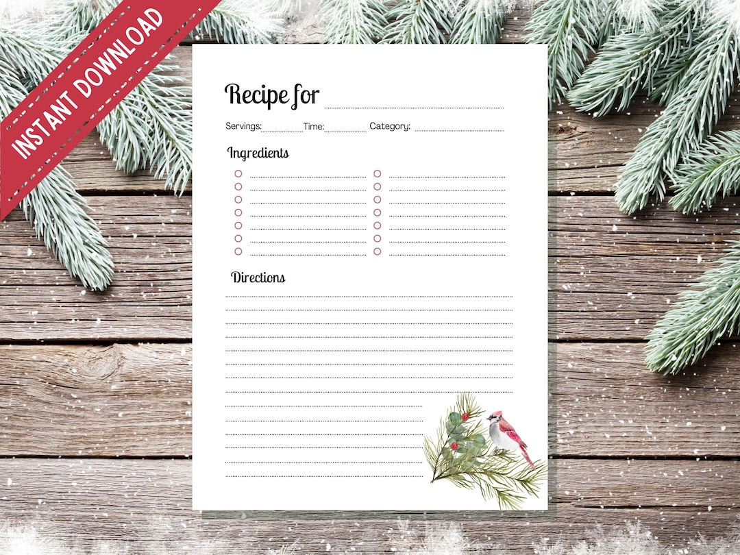 Christmas Recipe, Recipe Card, Recipe Card Template, Instant Download ...