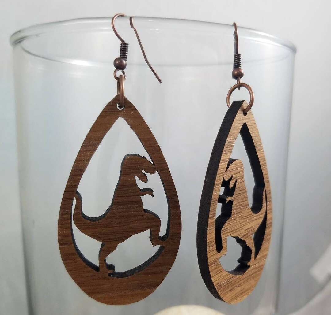 T-rex Earrings Walnut Wood Gift for Her - Etsy