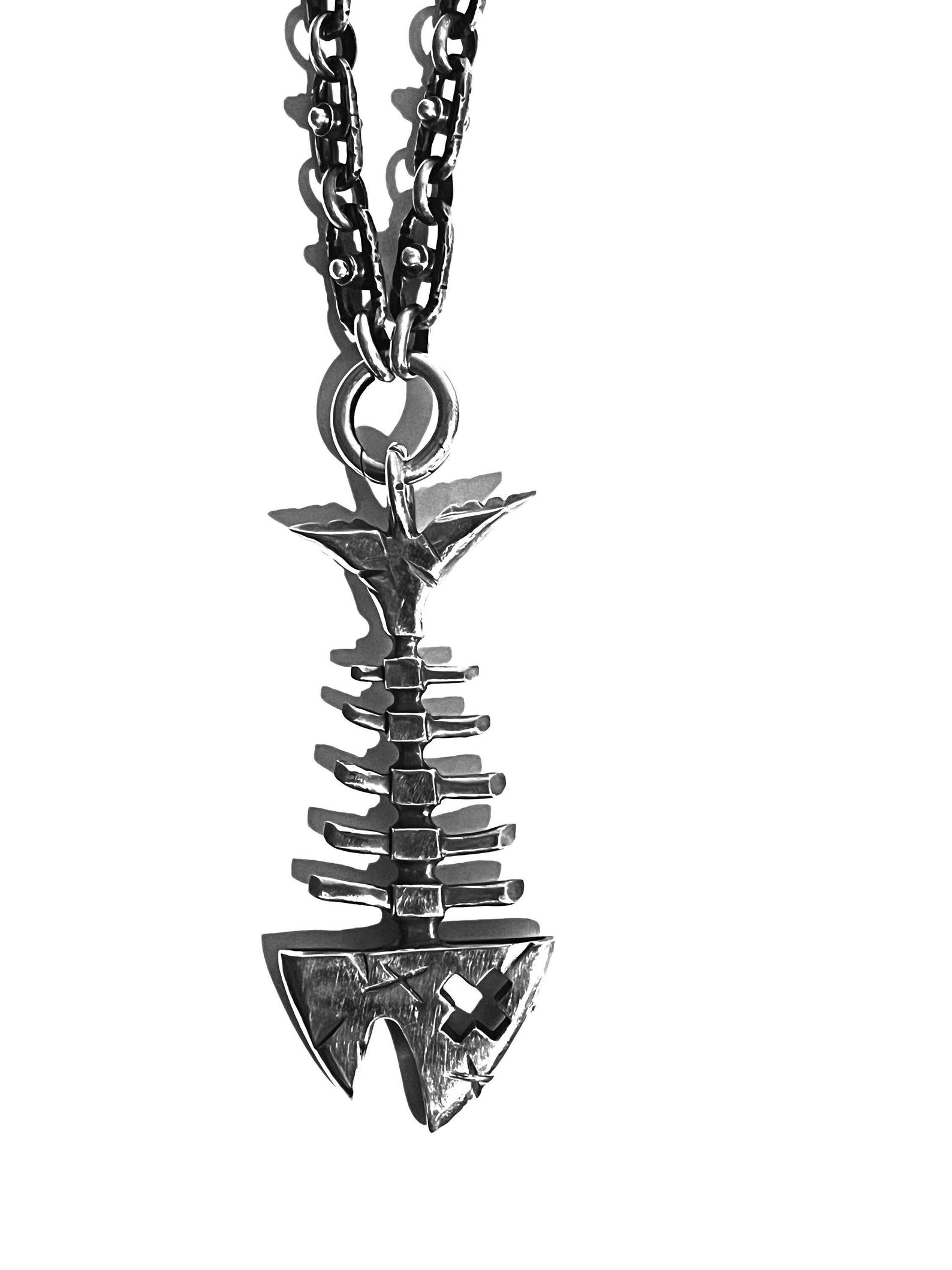 Handmade Sterling Silver Fish Skeleton Pendant: Weathered Cartoon Style ...