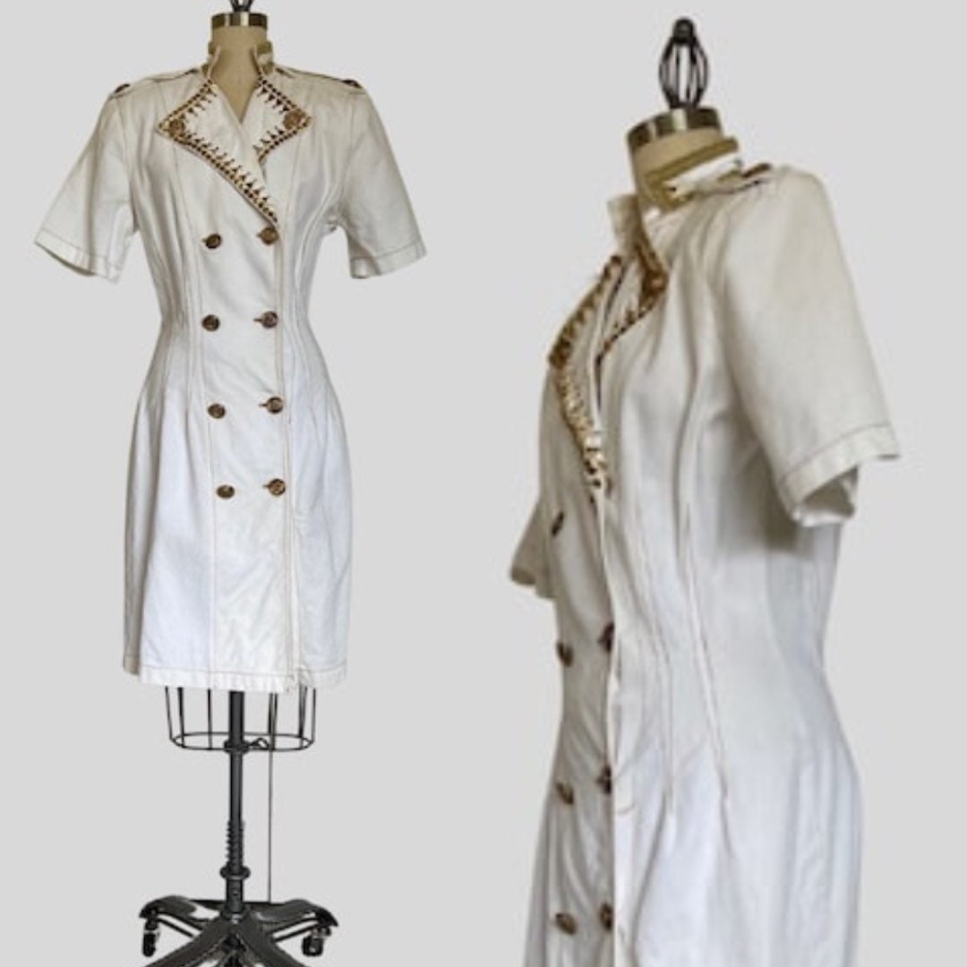 Vintage 90s White Denim Dress Nautical - Etsy