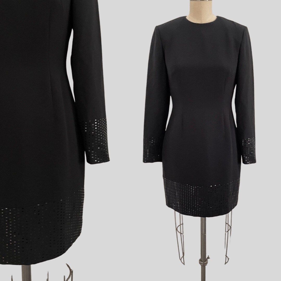 Vtg 90s Lane Davis Dress Black Party LBD Wedding Guest Formal Cocktail ...