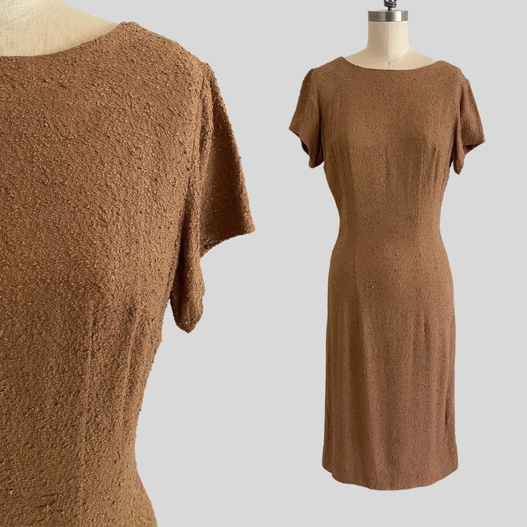 Vintage 50s 60s Brown Dress Shift Wiggle Bombshell Elsie Eberly - Etsy