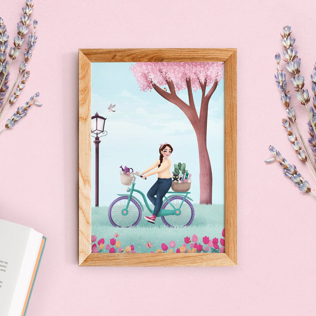 Spring Cycling Girl Art Prints - Etsy