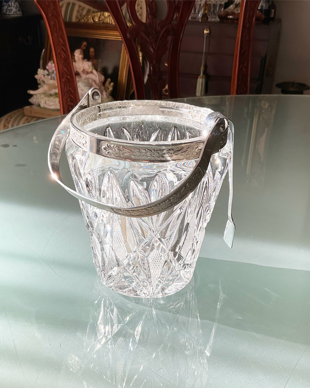 Vintage Cut Glass Crystal Ice Bucket With Tongs - Etsy
