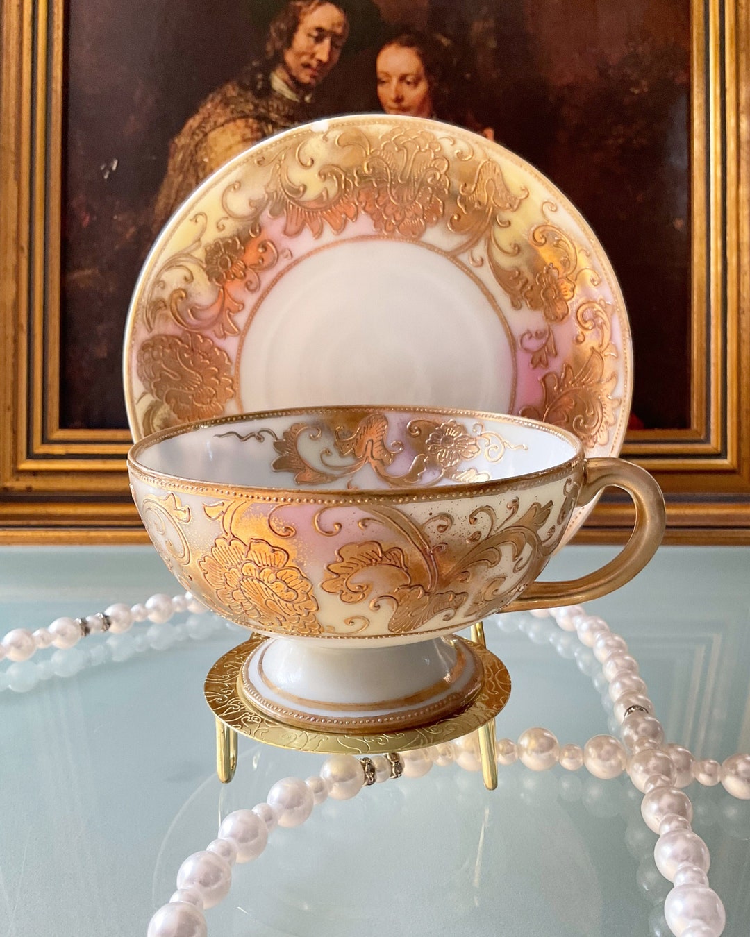 Antique Nippon Hand-painted Teacup and Saucer Gold Moriage - Etsy