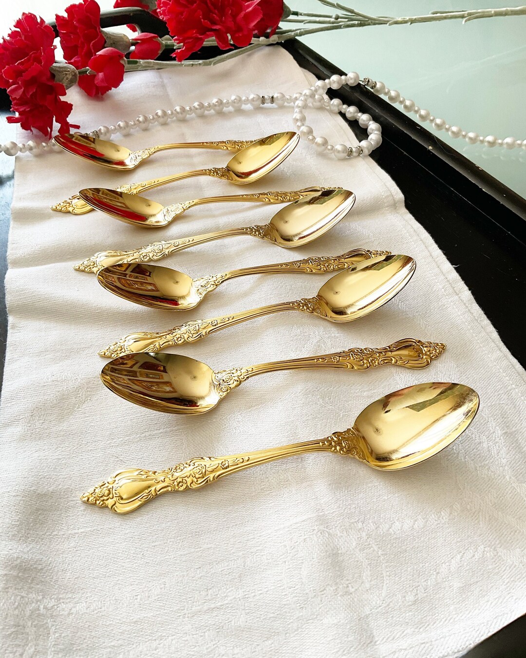 Vintage Gold Electroplate Stainless Floral Teaspoon, by Northcraft ...