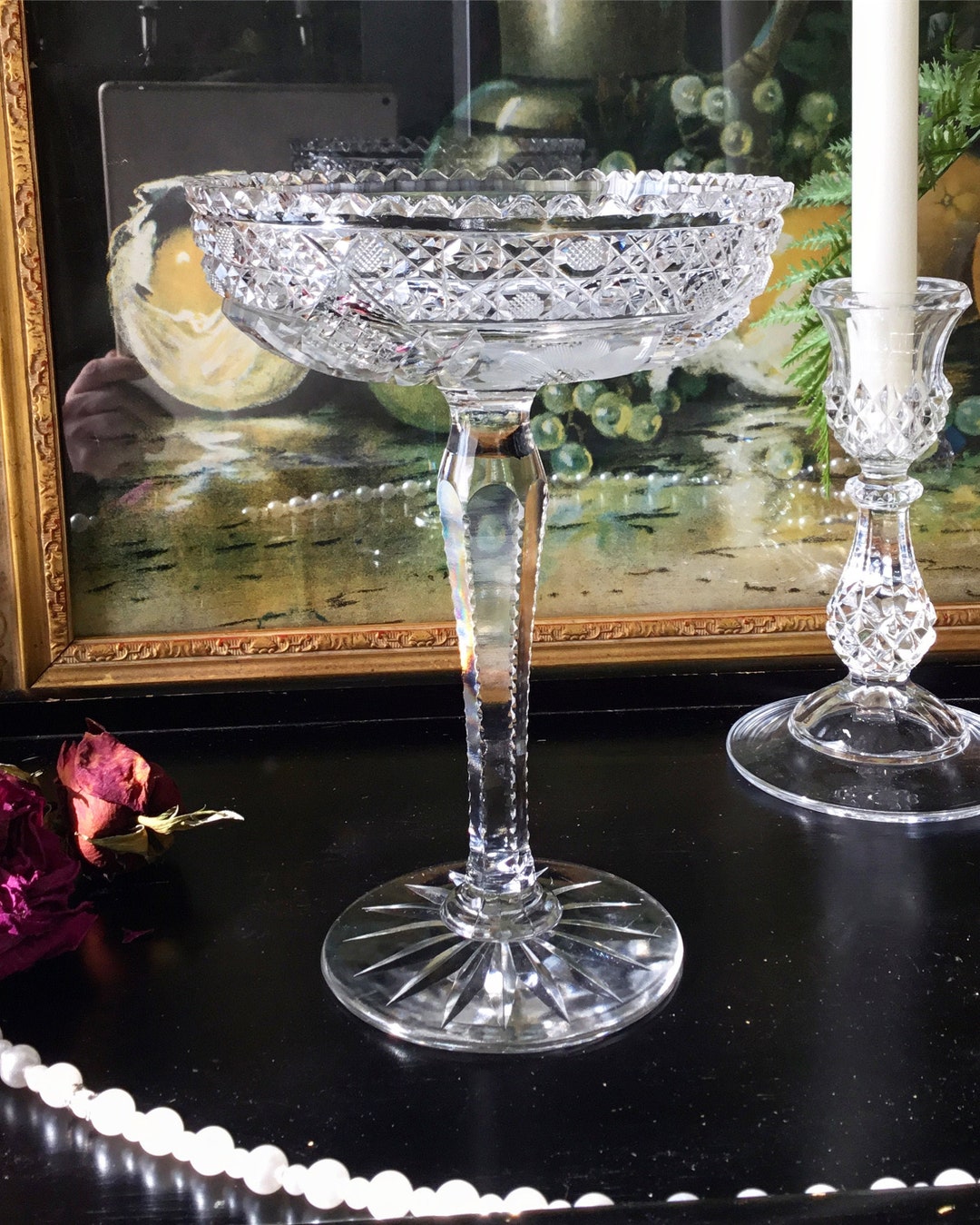 American Brillant Cut Glass Compote - Etsy
