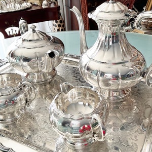 Silver Plated Tea Set With Serving Tray, Birks Primrose Plate - Etsy