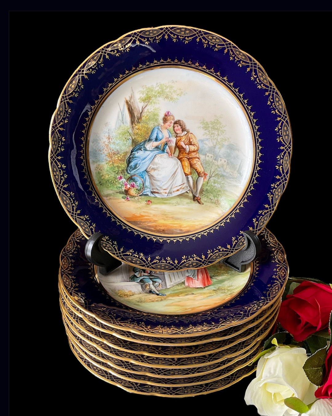 Rare Ambrosius Lamm Dinner Plates (set of 8): Hand-painted Courting ...