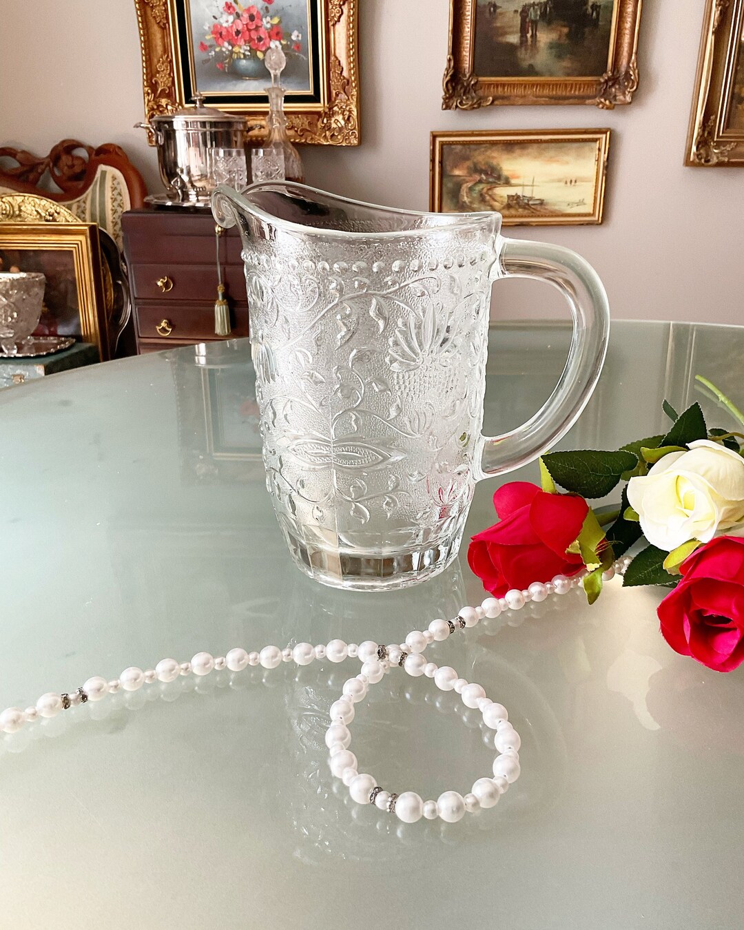 Vintage Pressed Glass Water, Milk Pitcher - Etsy