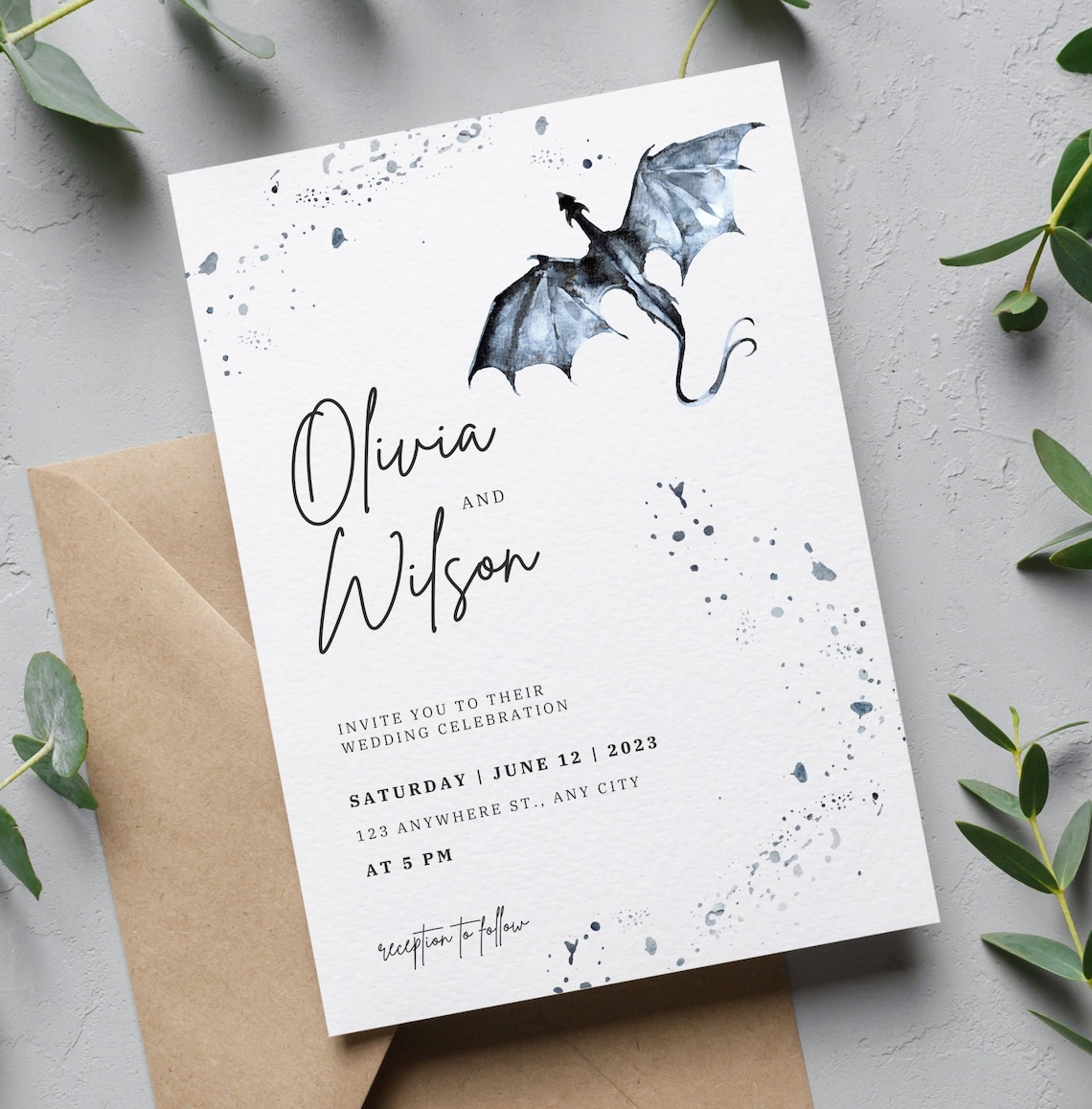 Dragon Wedding Invitation Fantasy Canva Template Wedding - Etsy