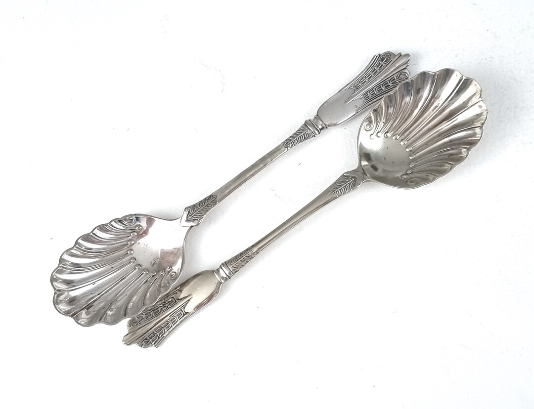 Two Similar Spoons, Worn Silver Plate, Nickel Silver, Grooved Bowls ...