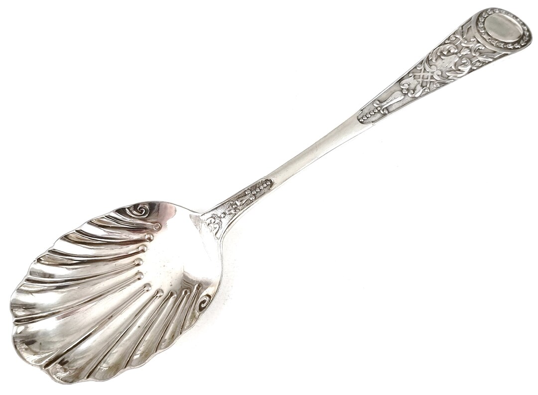 Antique Serving Spoon, Silver Plate, Grooved Bowl, Elegant Handle ...