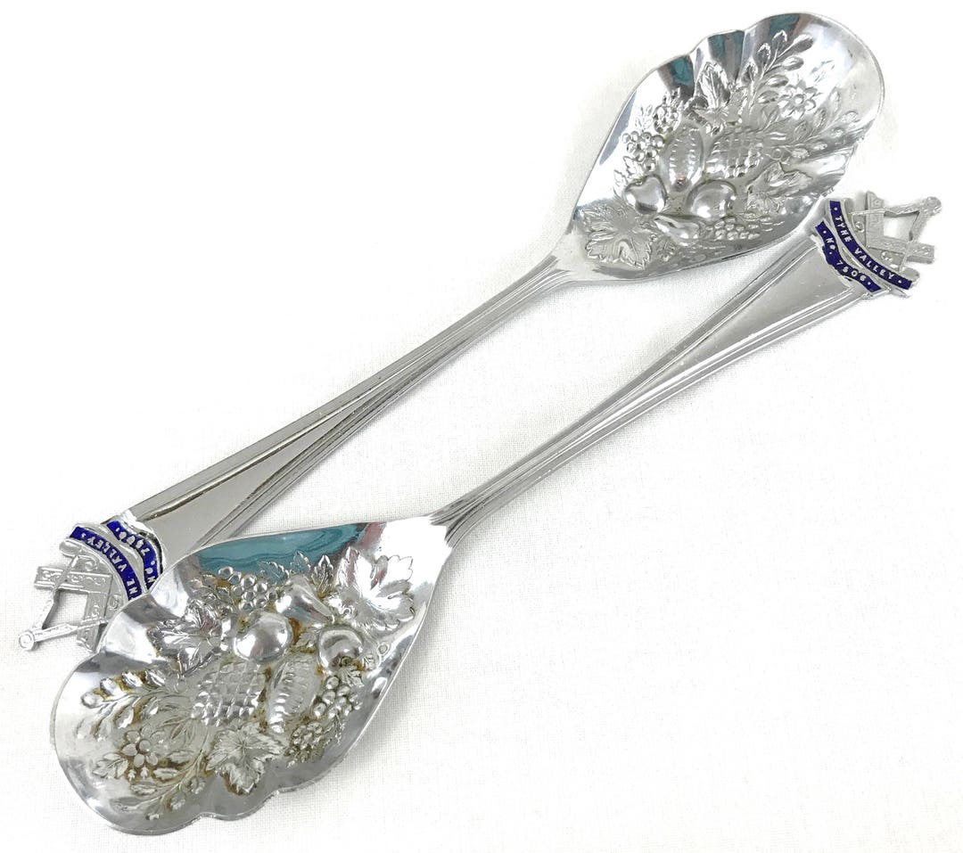 FREE POST - Rare Pair of Spoons, Berry Fruit Spoons, Chrome and Enamel ...