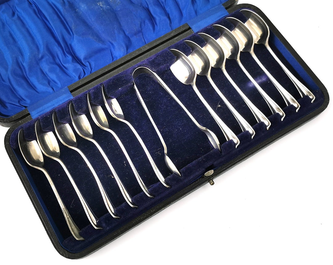 Cased Teaware, Twelve Spoons, Spoons and Tongs, Sugar Tongs, Silver ...