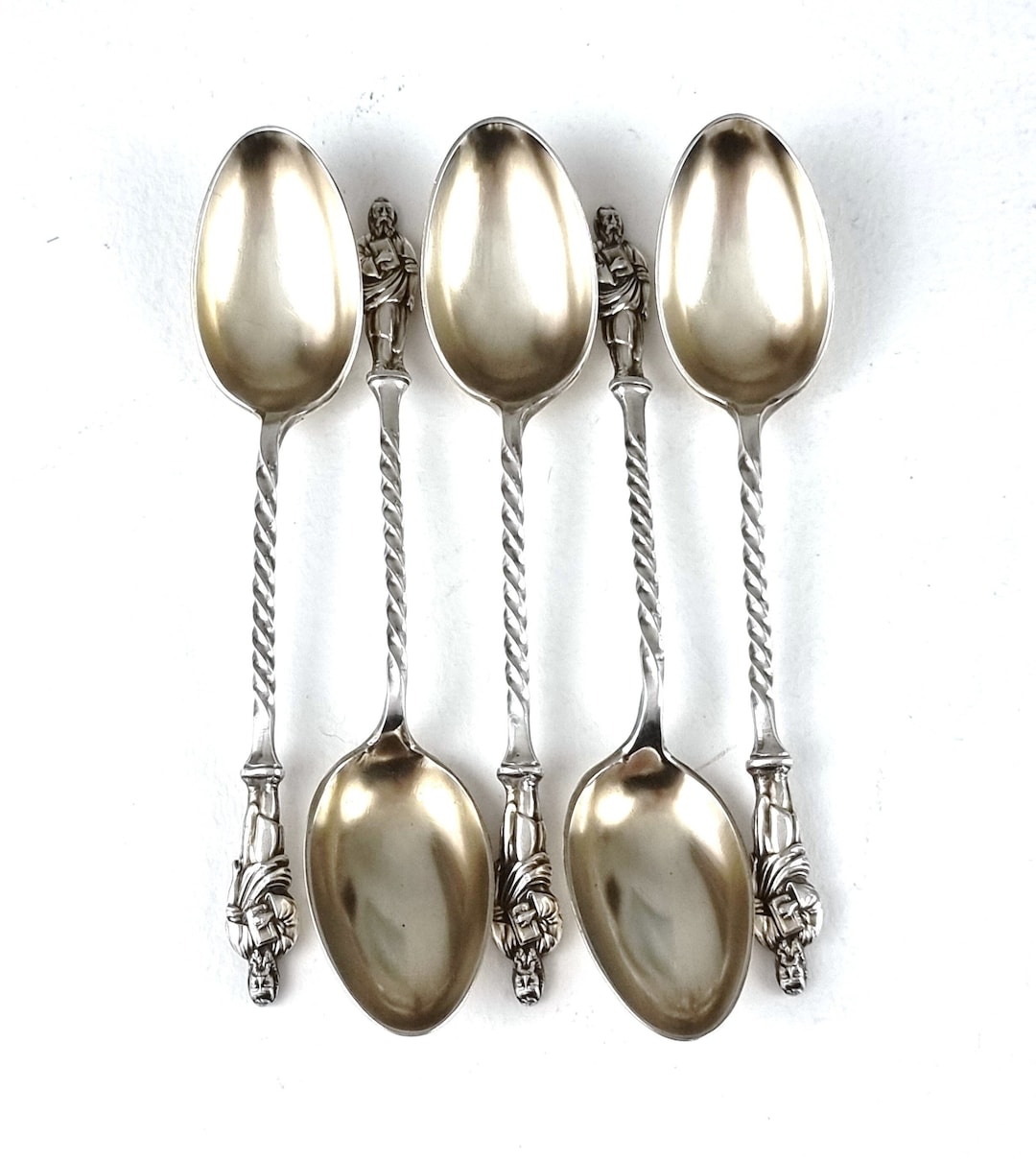 Antique Spoon Set, Set of Five, Coffee Spoons, Silver Plate, Apostle ...