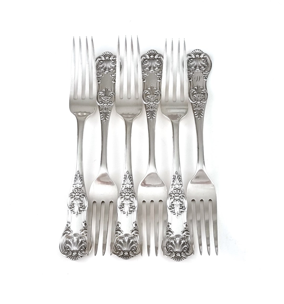 Antique Fork Set, Table Forks, Silver Plate, Queens Pattern, Set of Six ...