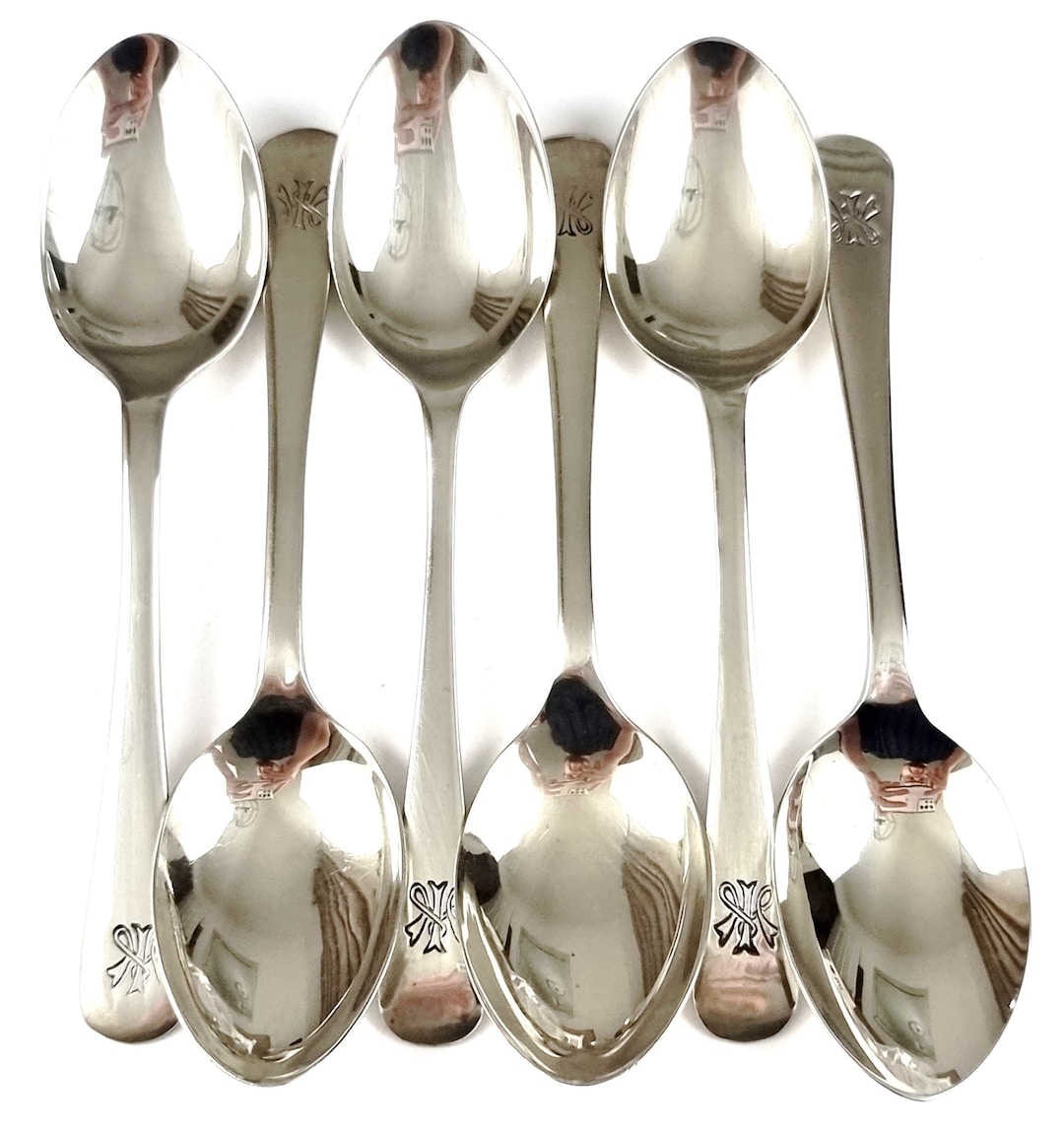 Antique Set of Spoons, Teaspoon Set, Nickel Silver, Old English, Symbol ...