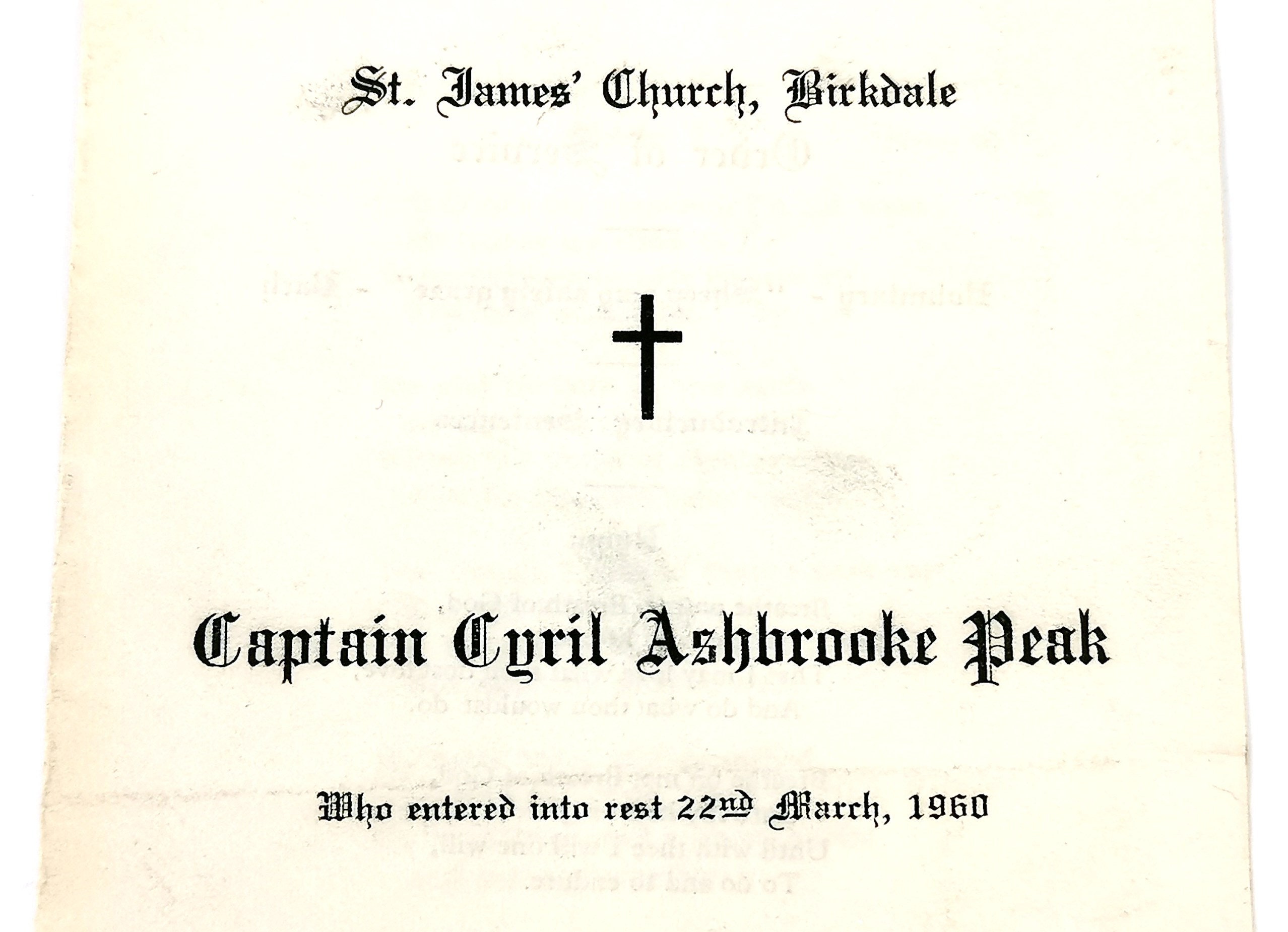 Vintage Ephemera, Order of Service, Funeral Service, Captain Cyril ...