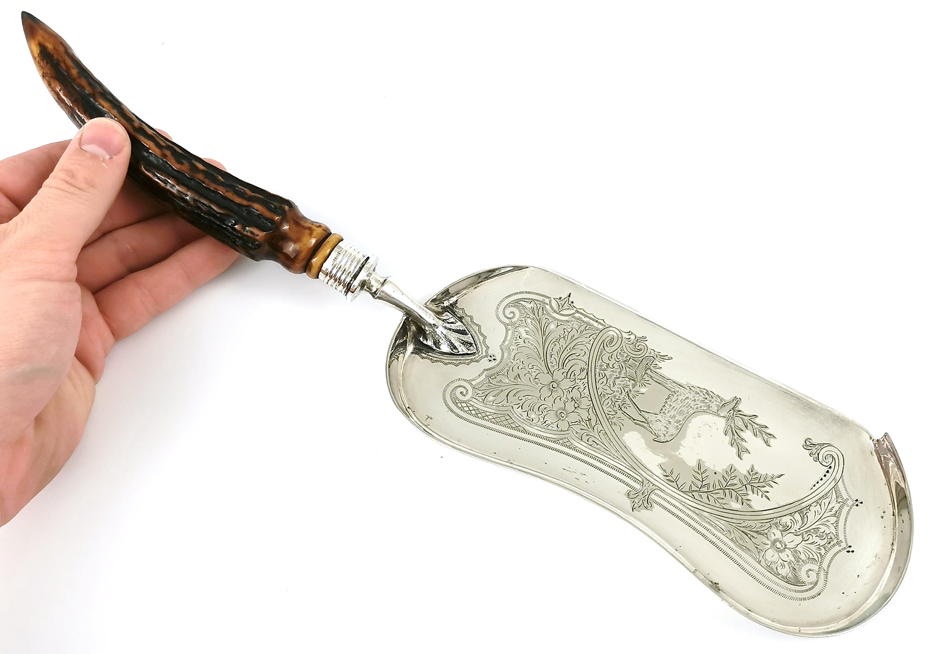 Traditional Antique, Crumb Scoop, Crumb Tray, Silver Plate, Antler ...