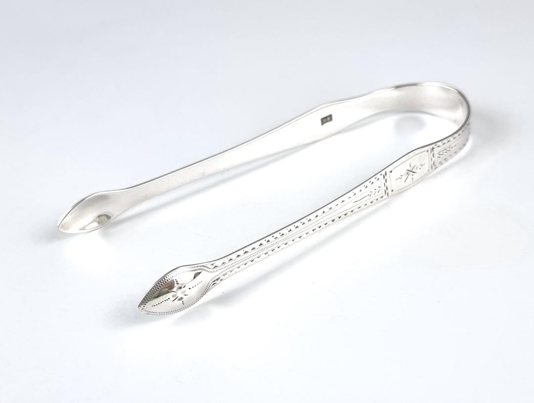 Beautiful Silverware, Silver Sugar Tongs, Antique Sterling, Bright Cut ...
