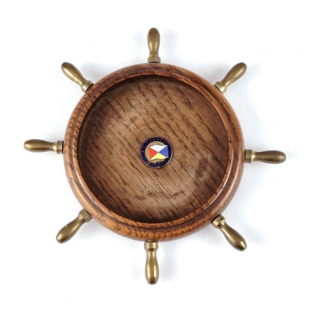 Nautical Souvenir, Vintage Ashtray, Ships Wheel Shape, SS Chusan ...
