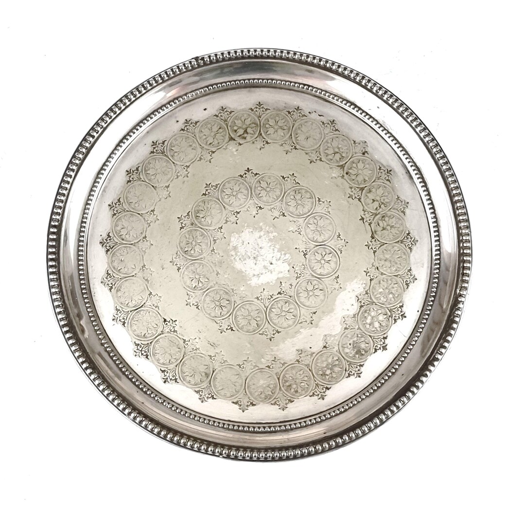 WORN Silver Plate, Small Antique Tray, 8 Inches Outer, Scroll Feet ...