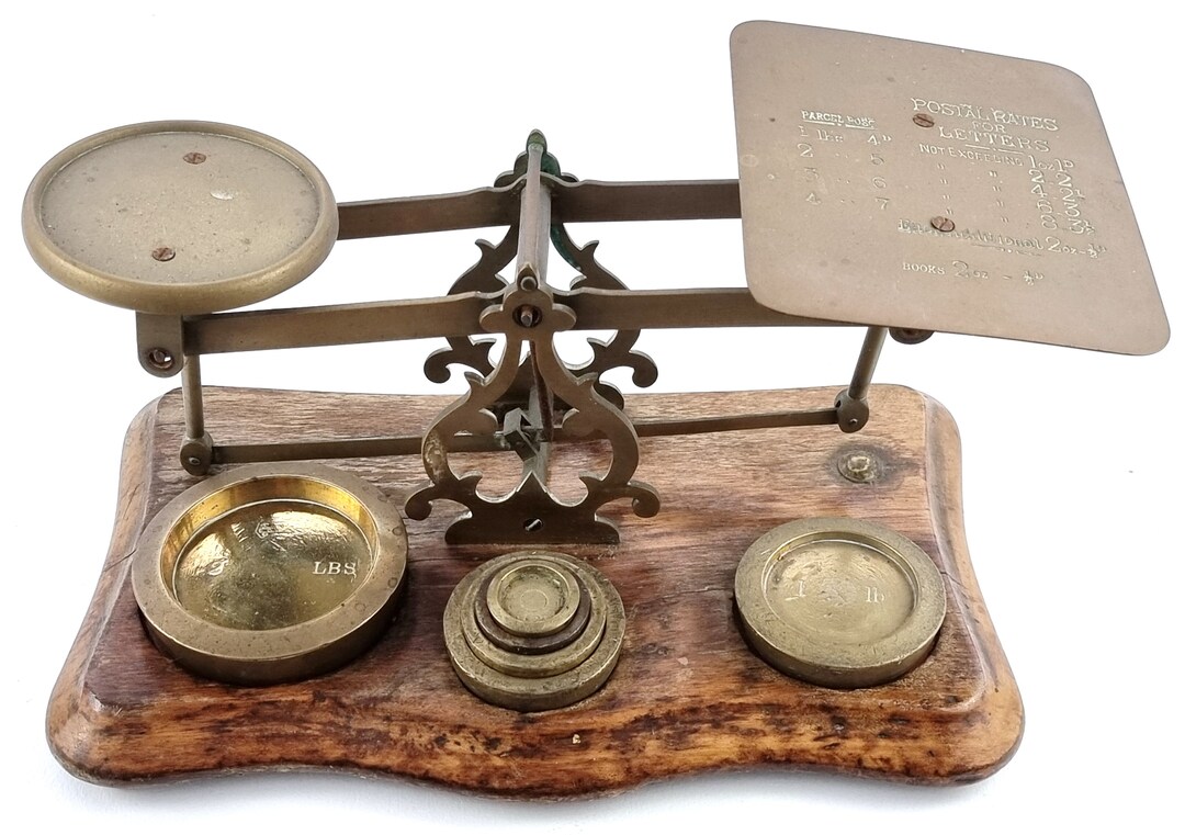 Large Antique Scales, Letters and Parcels, 2 Pound Weight, Brass ...