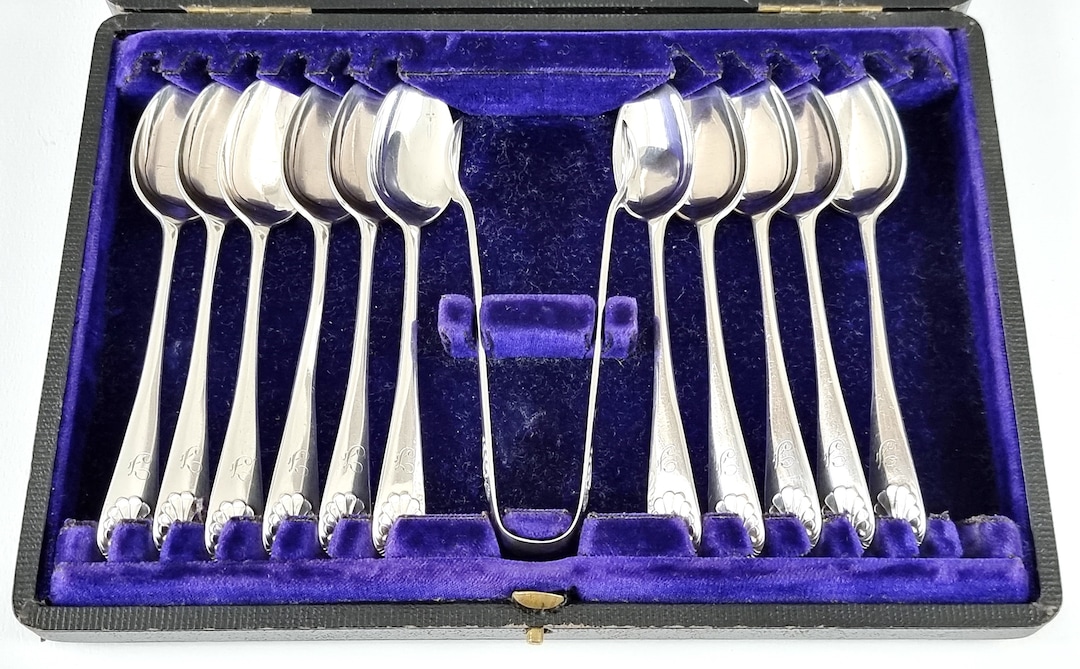 One Spoon Missing, Antique Cased Flatware, Spoons and Tongs, Eleven ...